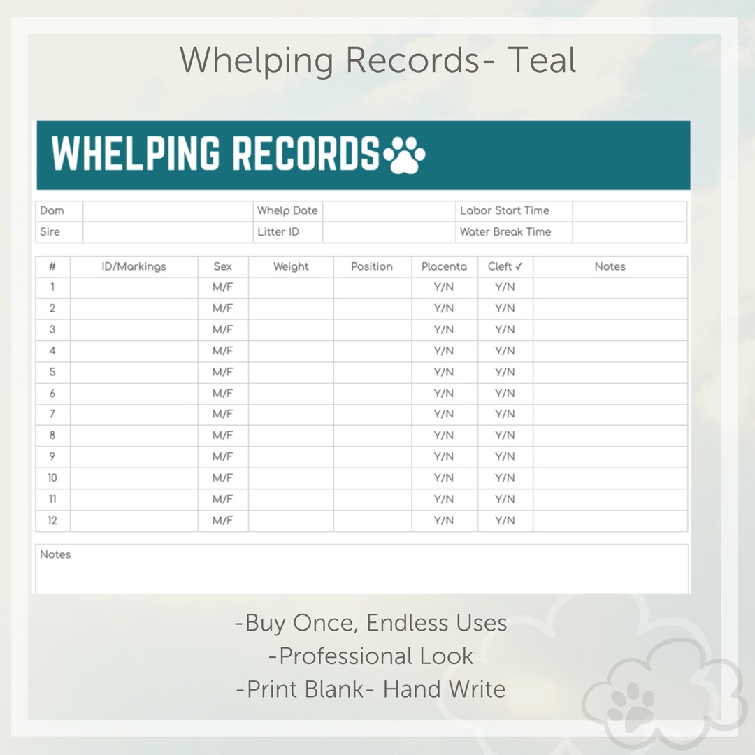 Whelping Records- Teal - Etsy