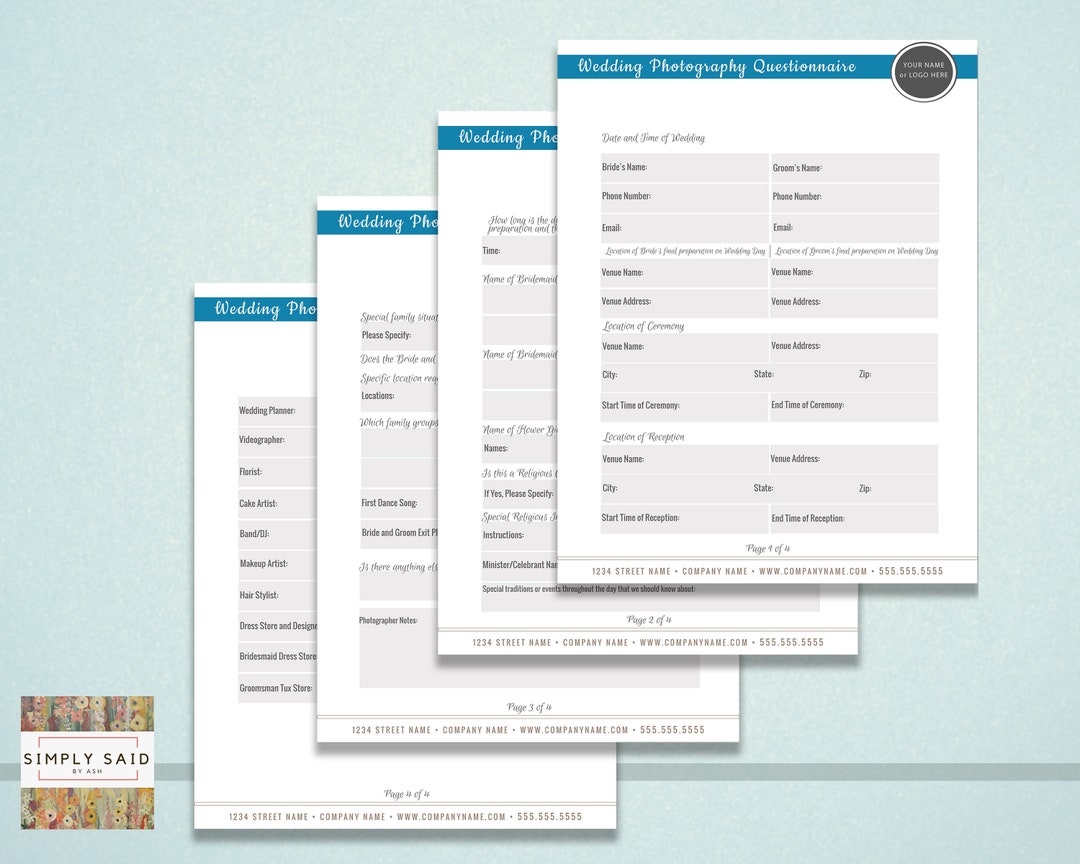 Wedding Photography Client Questionnaire- INSTANT DOWNLOAD- 4 PSD Files ...