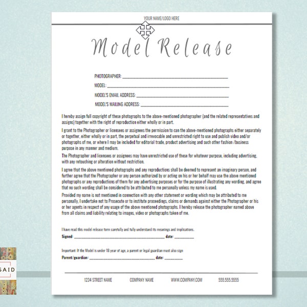 Photo Model Release - Etsy