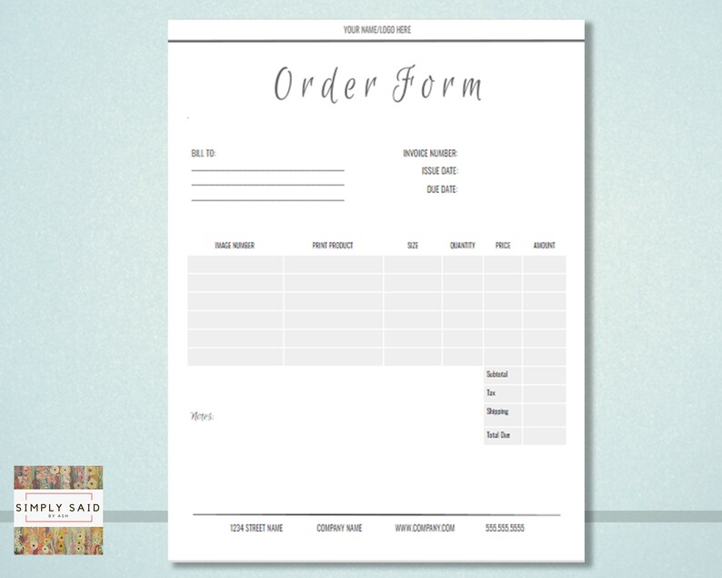 Order Form for Photography Clients- Editable INSTANT DOWNLOAD - Etsy