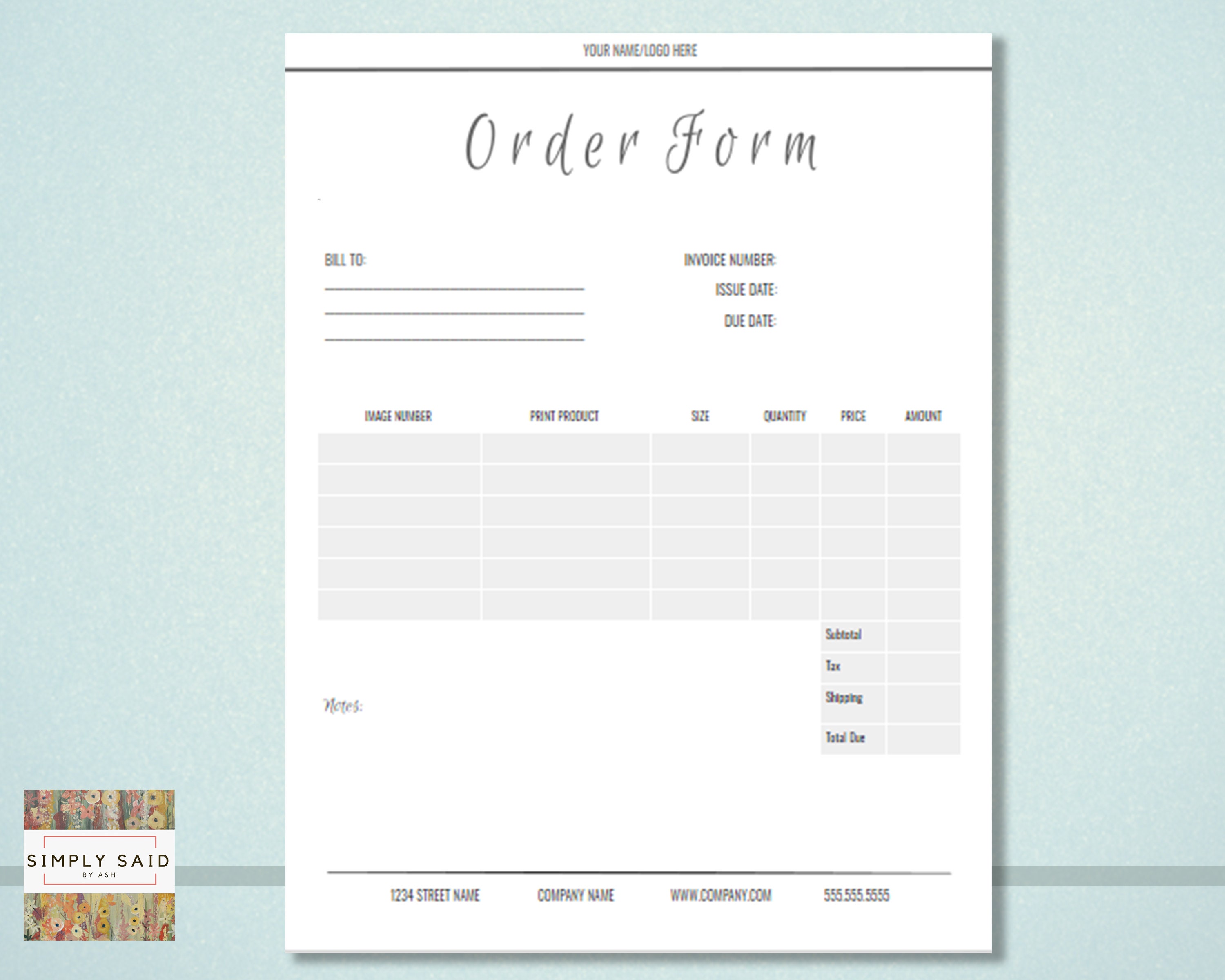 Order Form for Photography Clients- Editable INSTANT DOWNLOAD - Etsy