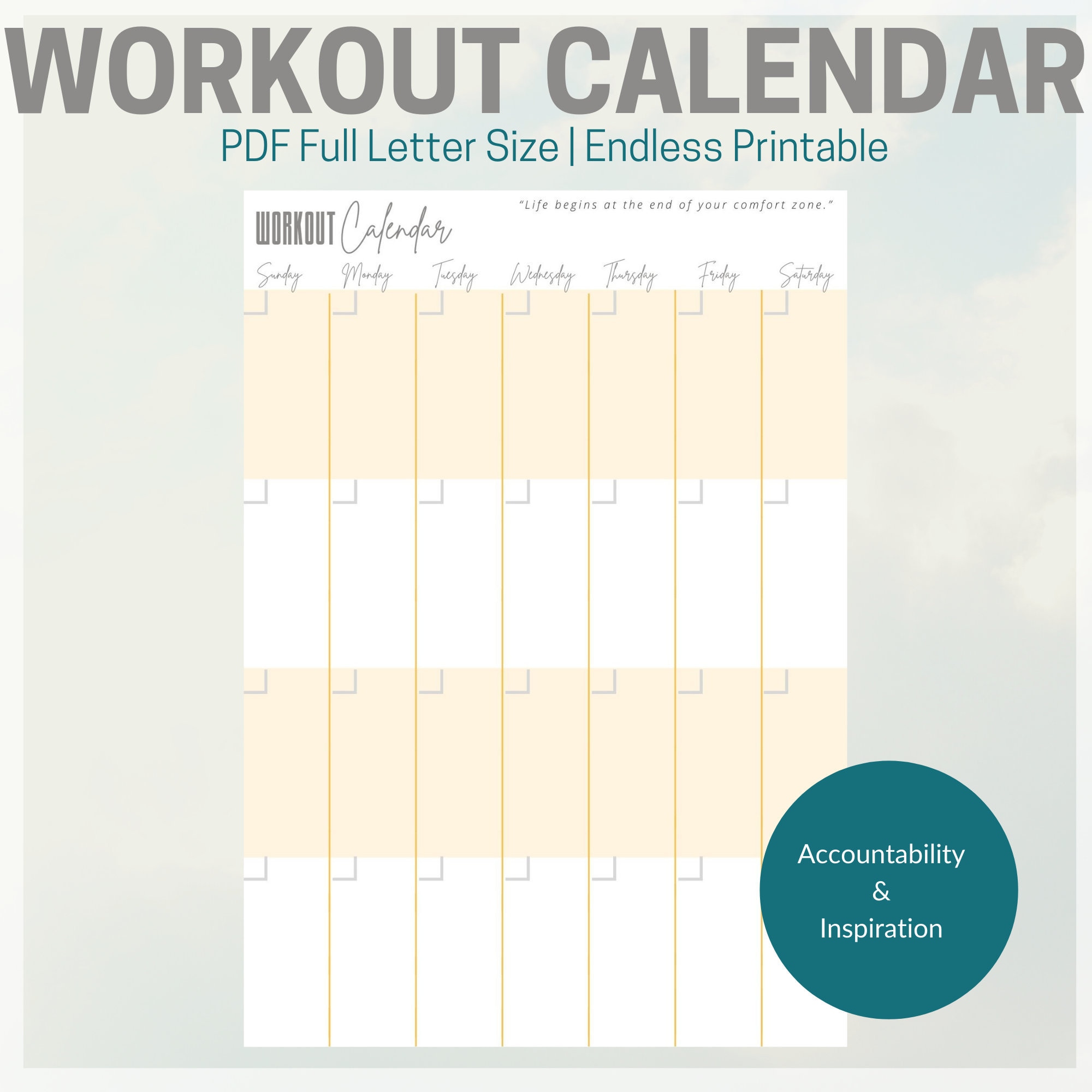 Workout Calendar Printable PDF - Etsy