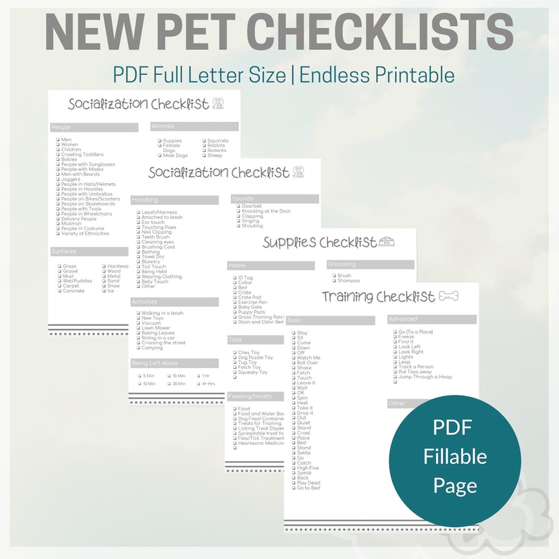 New Puppy Checklists - PDF Fillable and Hand Write - Etsy