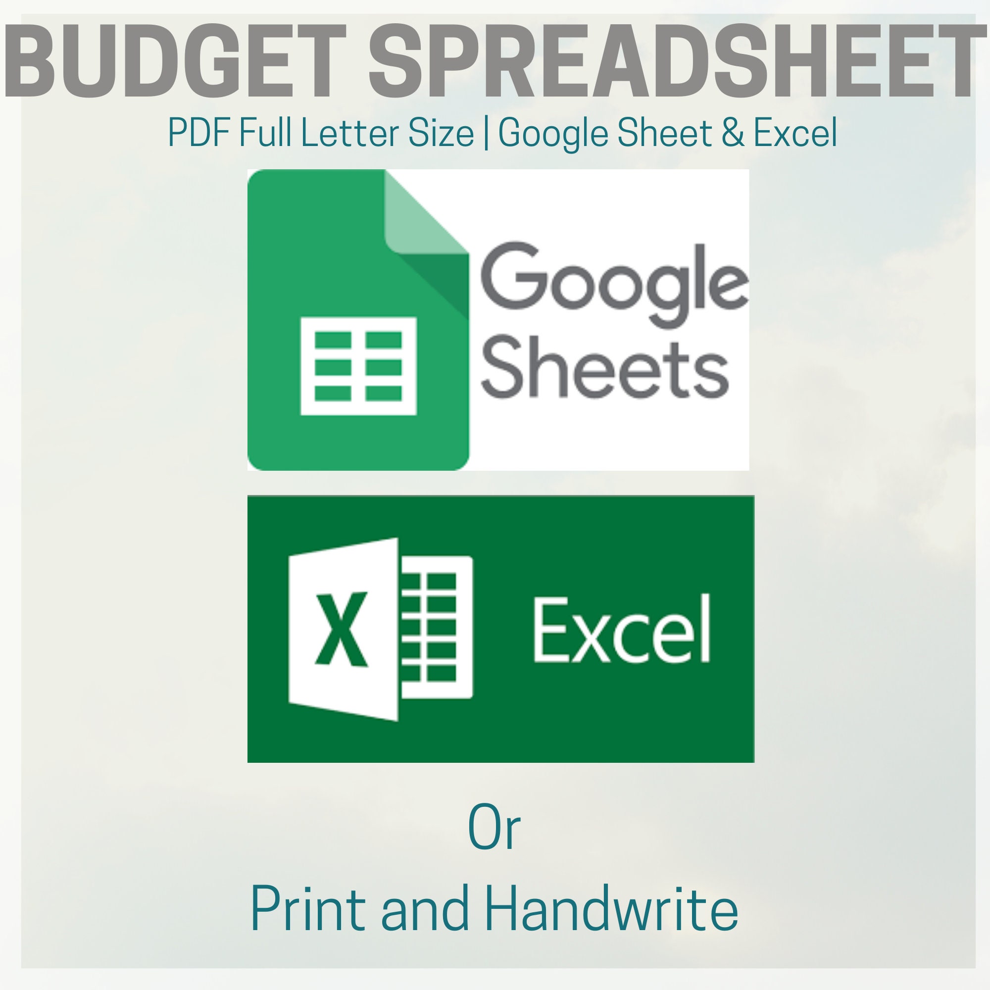 Budget Spreadsheet Google Sheet And Excel And Printable Pdf Etsy