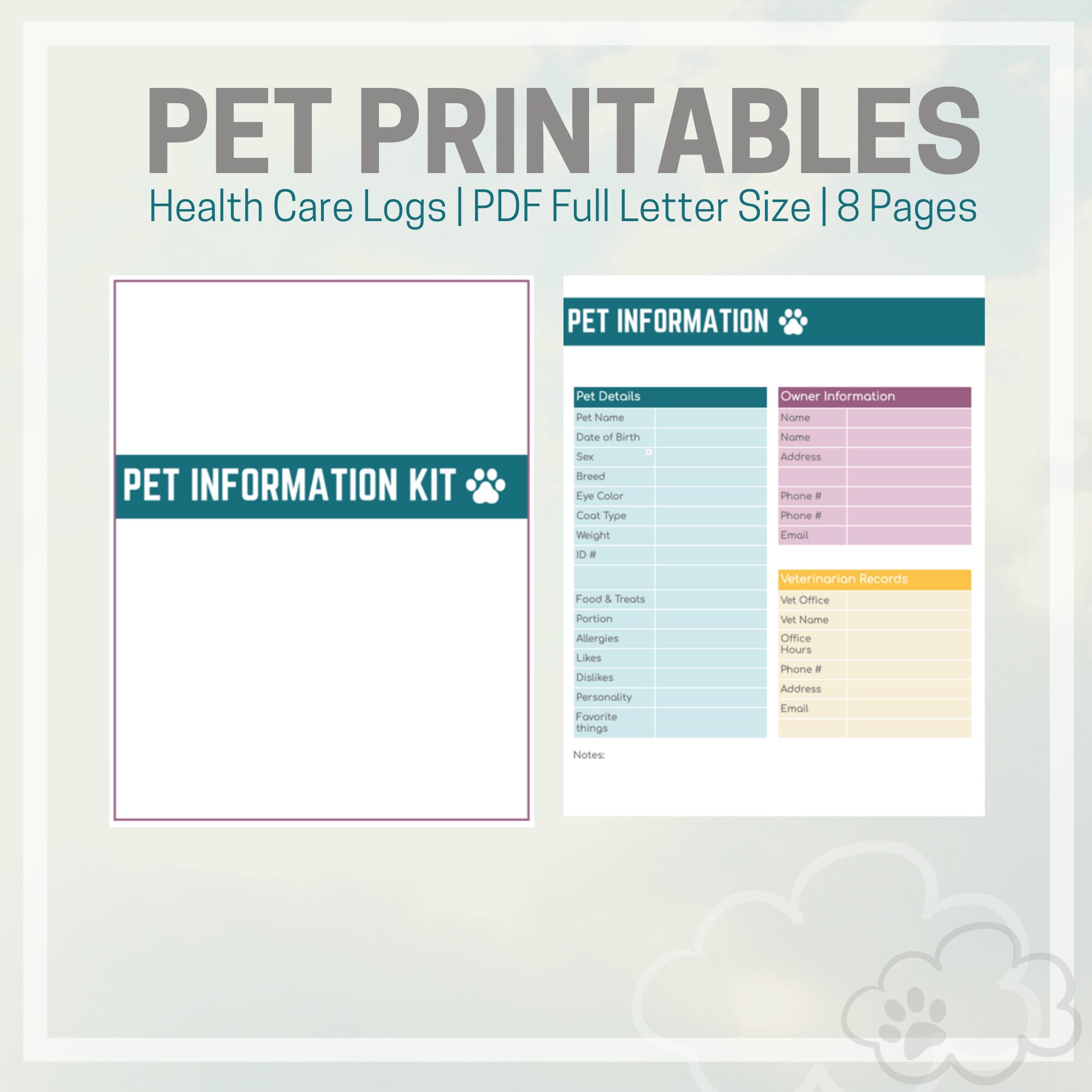 Pet Printable Kit - Etsy