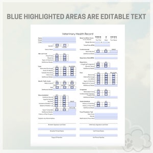 Veterinary Health Record- Fillable PDF - Etsy