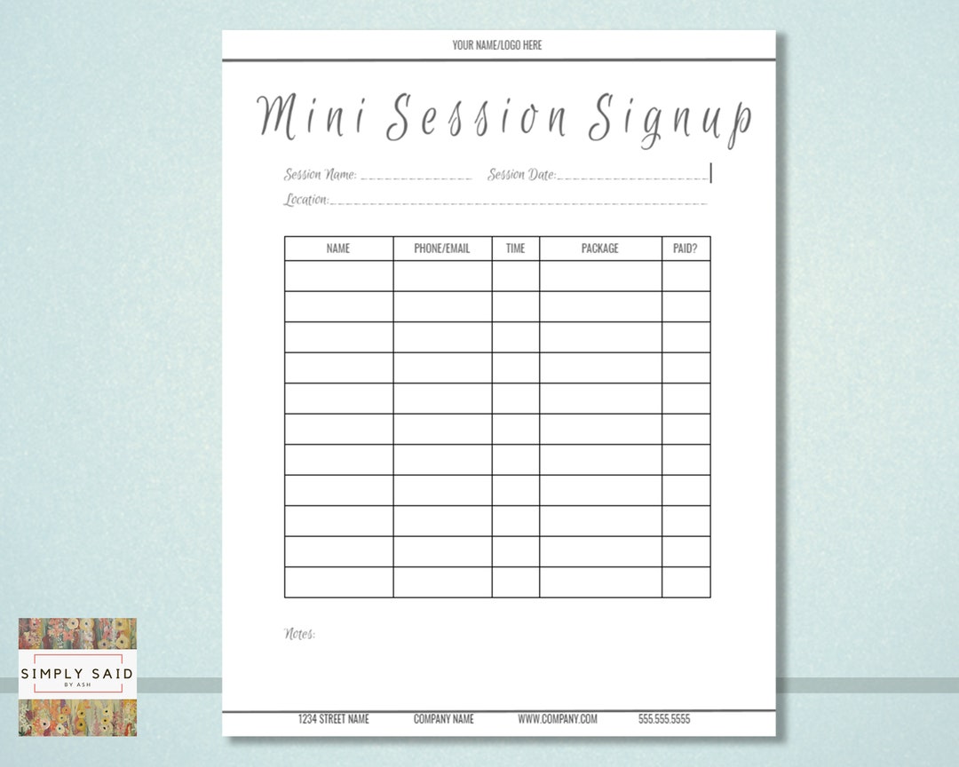 Mini Session Sign Up- Editable INSTANT DOWNLOAD - Etsy
