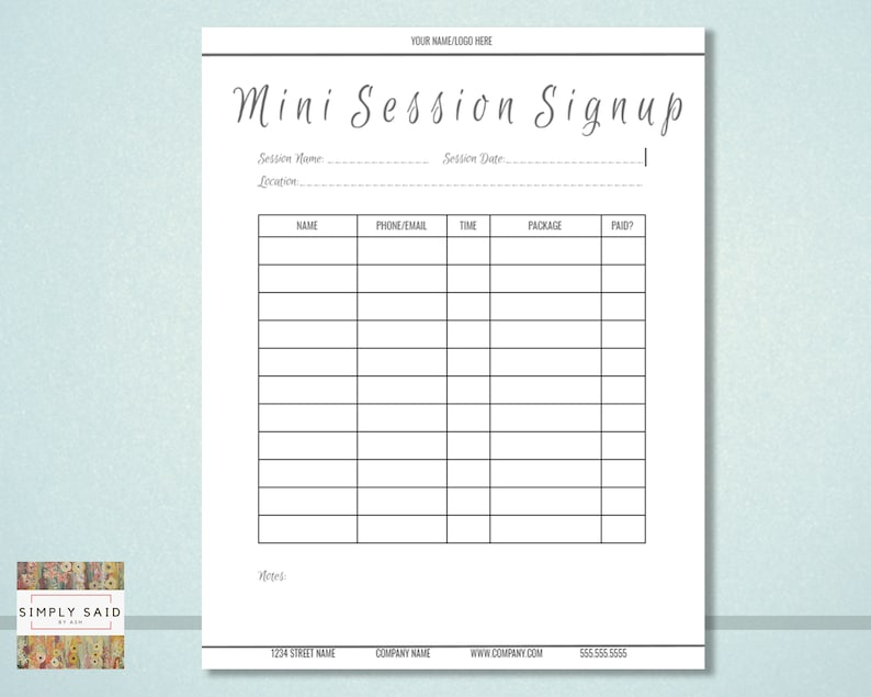 Mini Session Sign Up- Editable INSTANT DOWNLOAD - Etsy