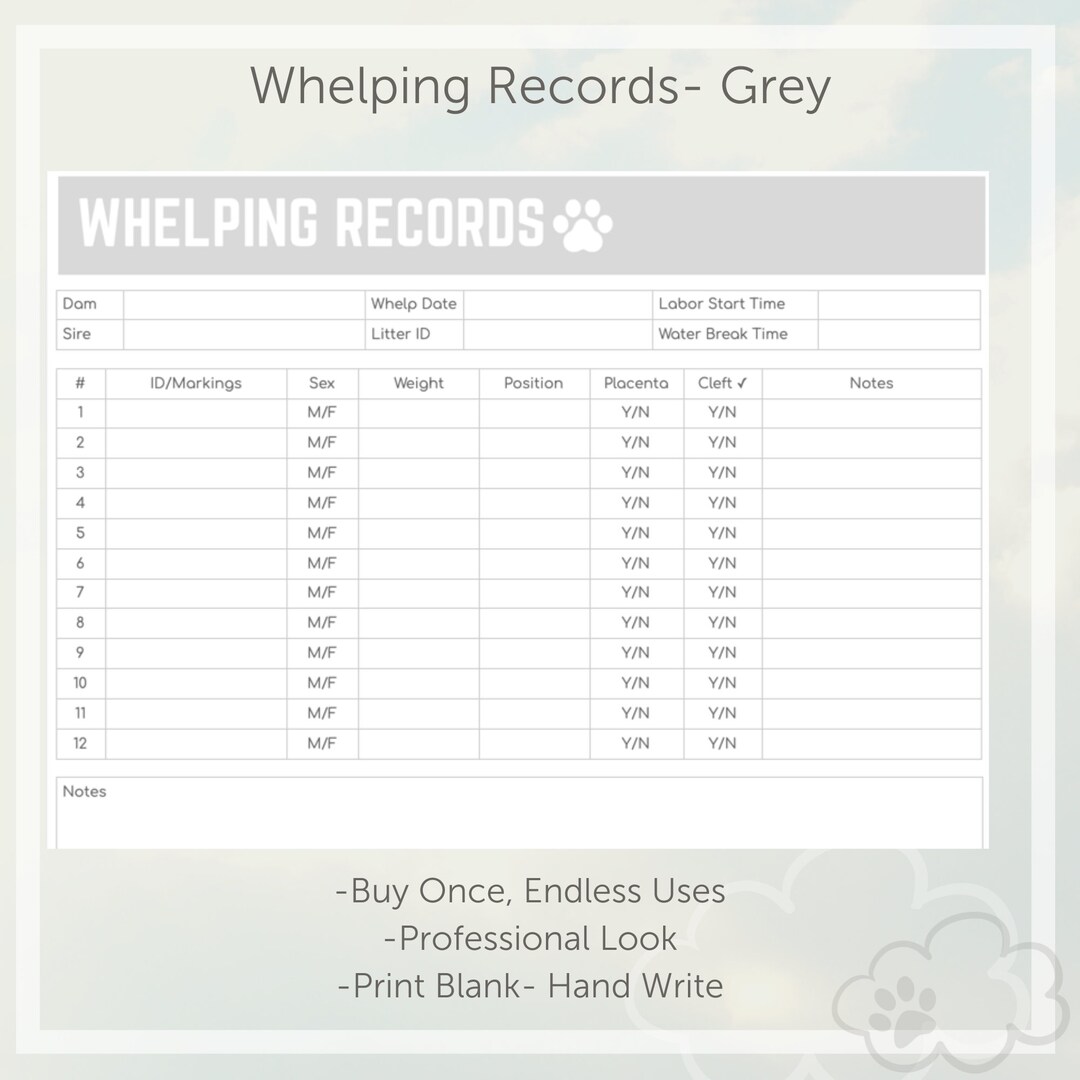 Whelping Records- Grey - Etsy