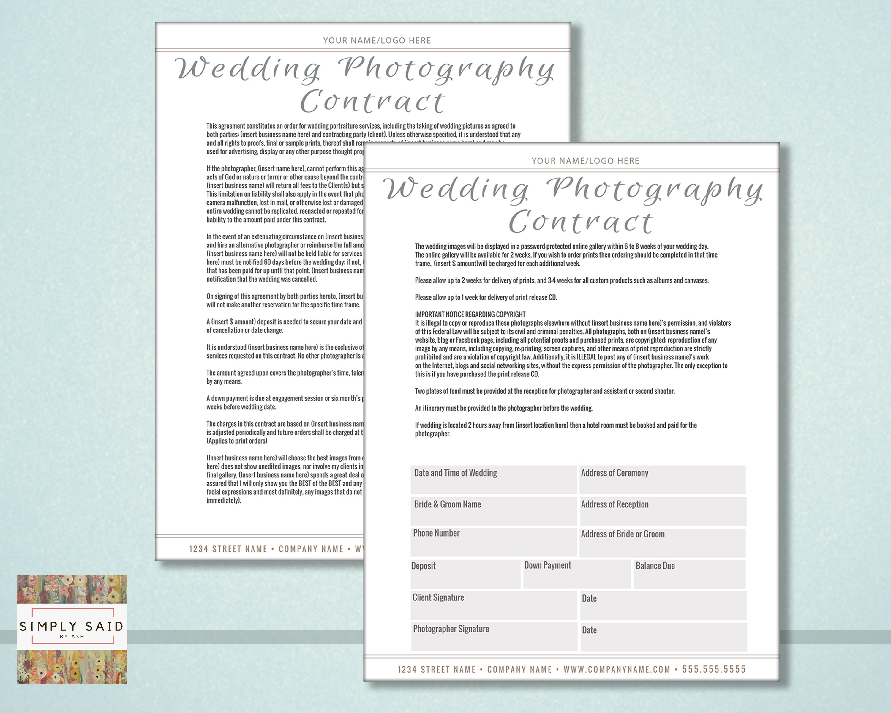 Wedding Contract- INSTANT DOWNLOAD- 2 Page PSD File - Etsy