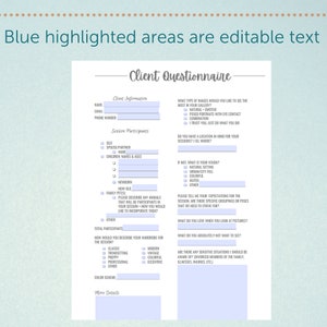 Photography Client Questionnaire- Fillable PDF - Etsy