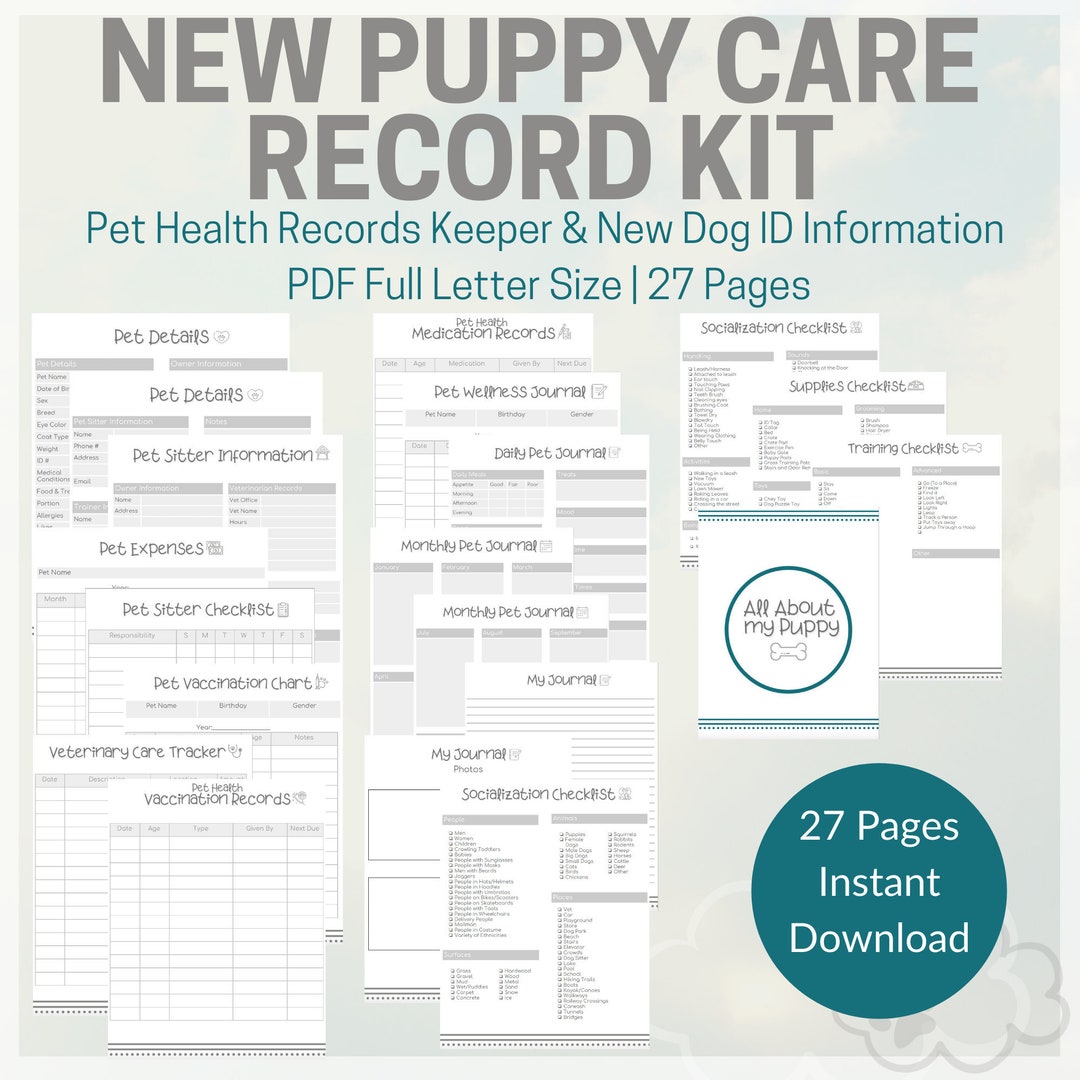 New Puppy Care Record Kit- 27 PDF Pages - Etsy
