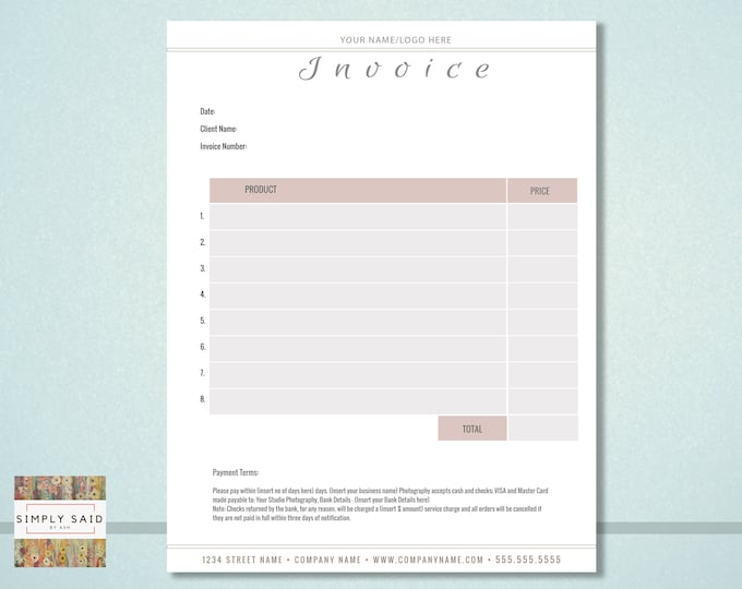 Wedding Invoice INSTANT DOWNLOAD PSD File - Etsy