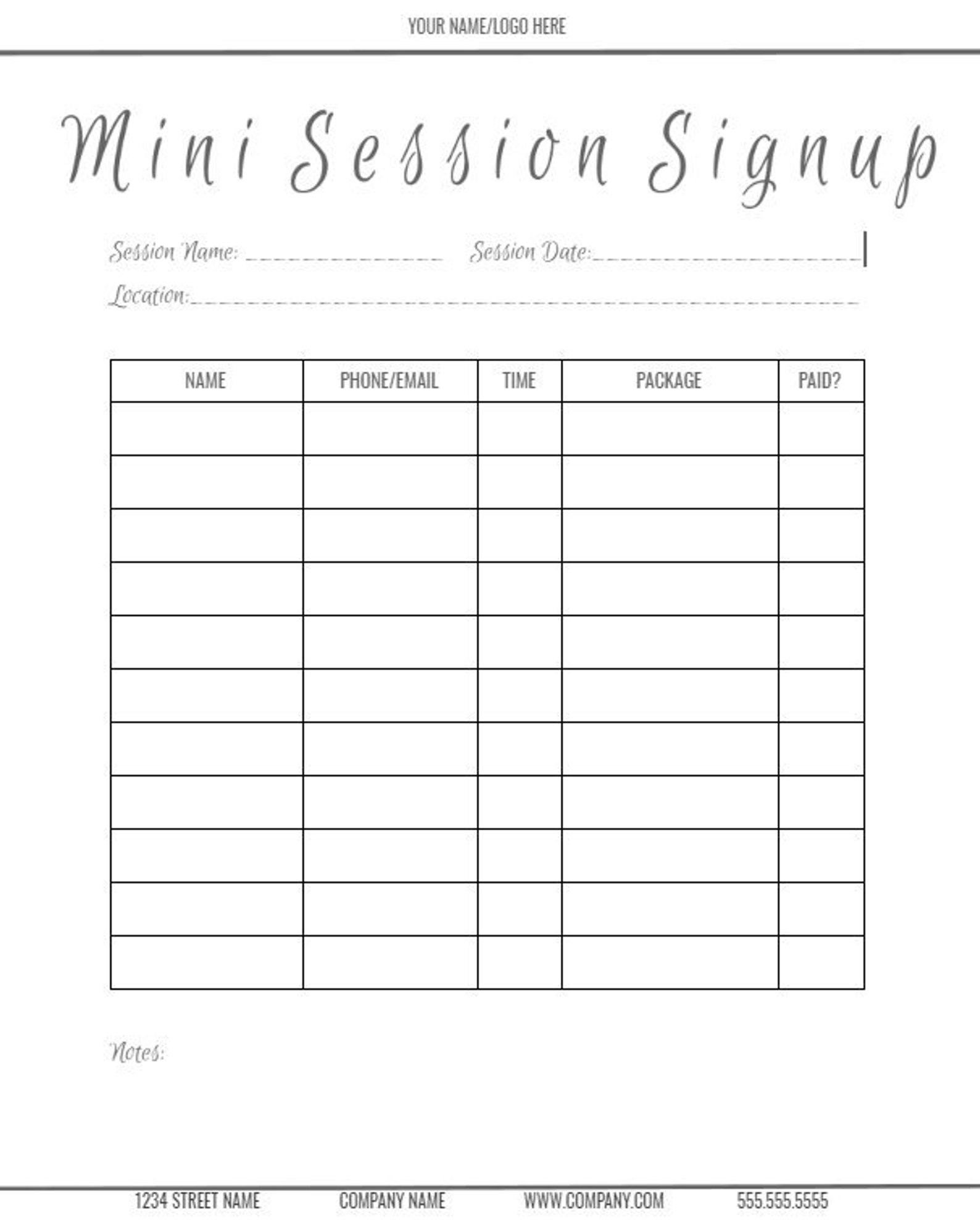 Mini Session Sign Up- Editable INSTANT DOWNLOAD - Etsy