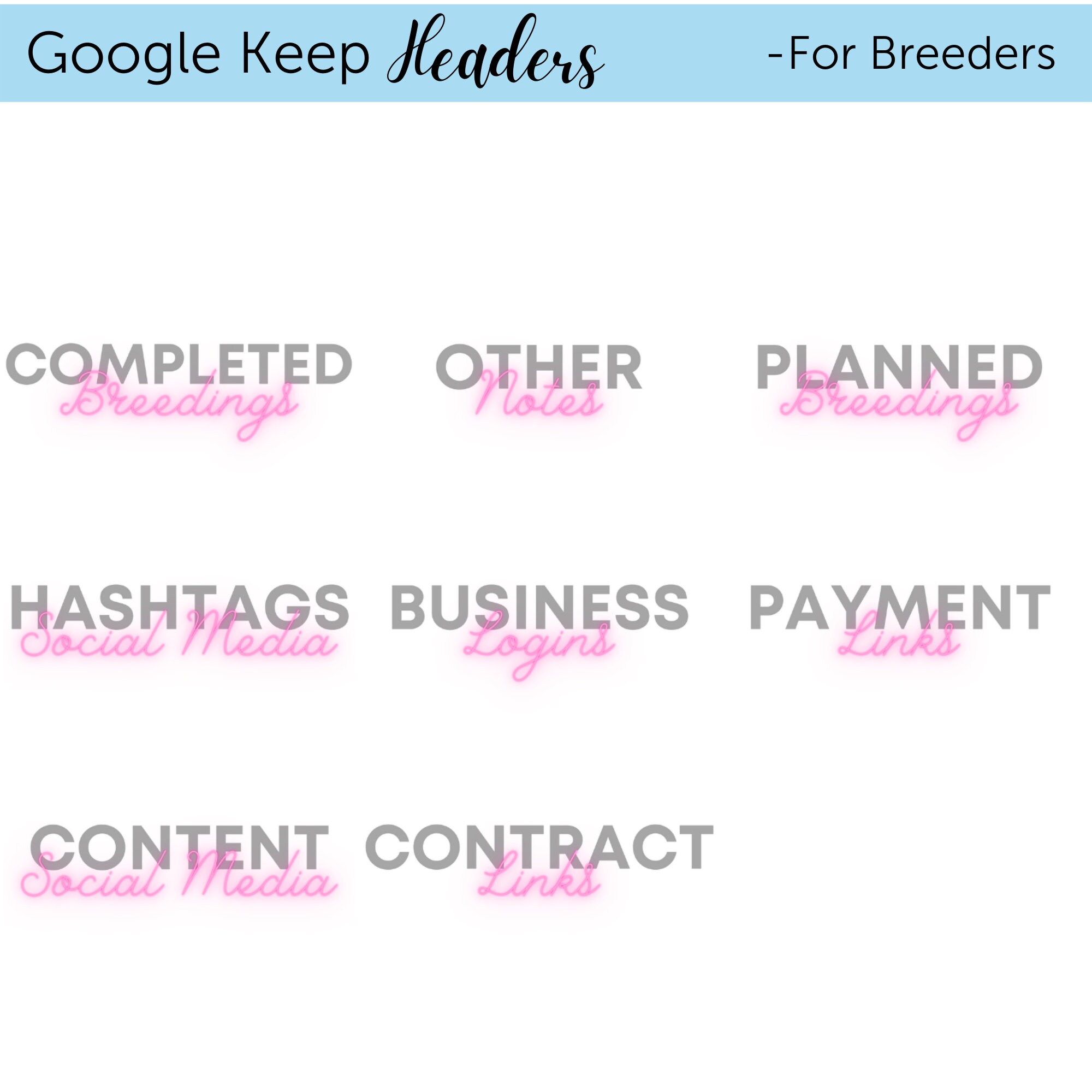 Google Keep Headers Headings for Breeders Organization - Etsy