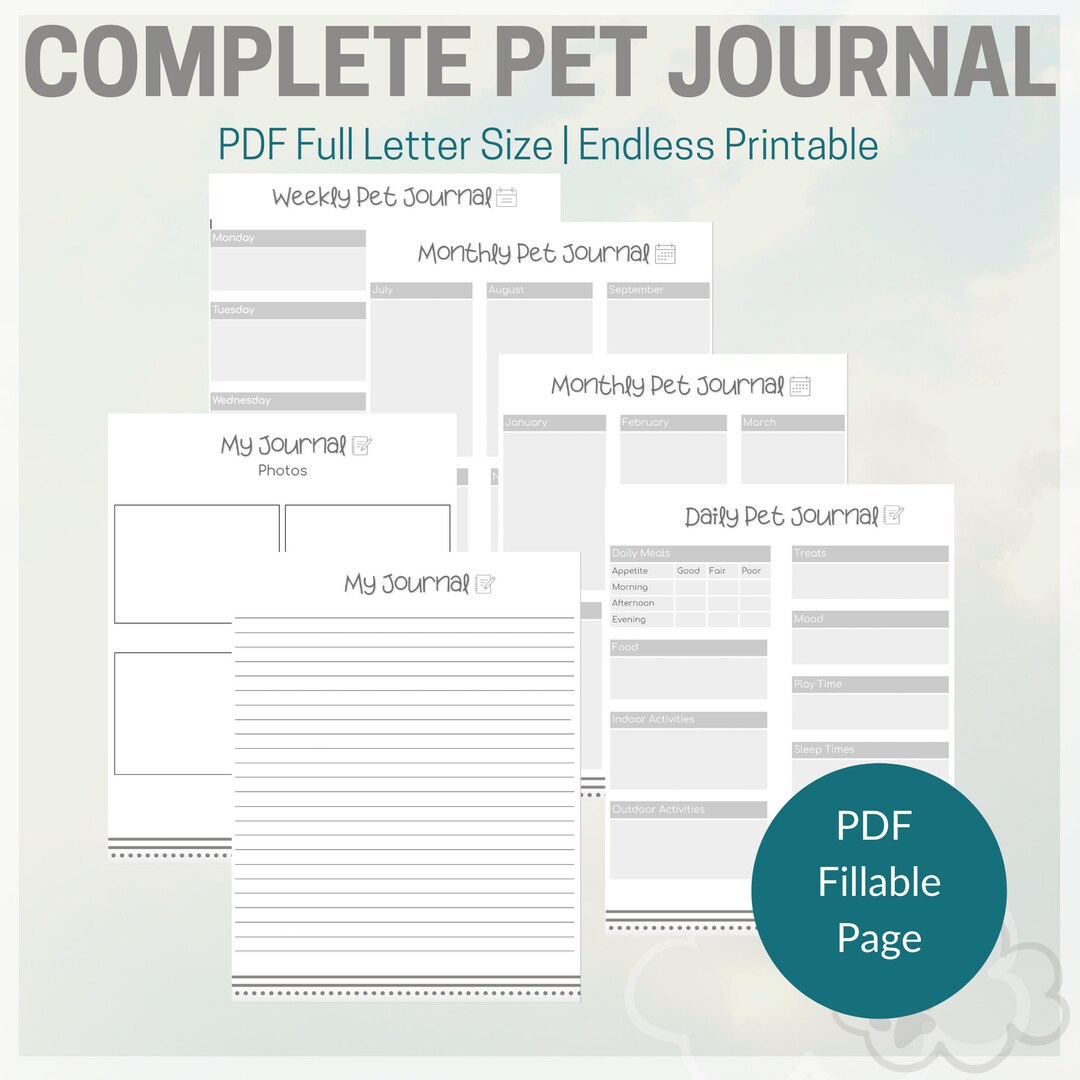 Complete Pet Journal -6 Pages- PDF Fillable and Hand Write - Etsy