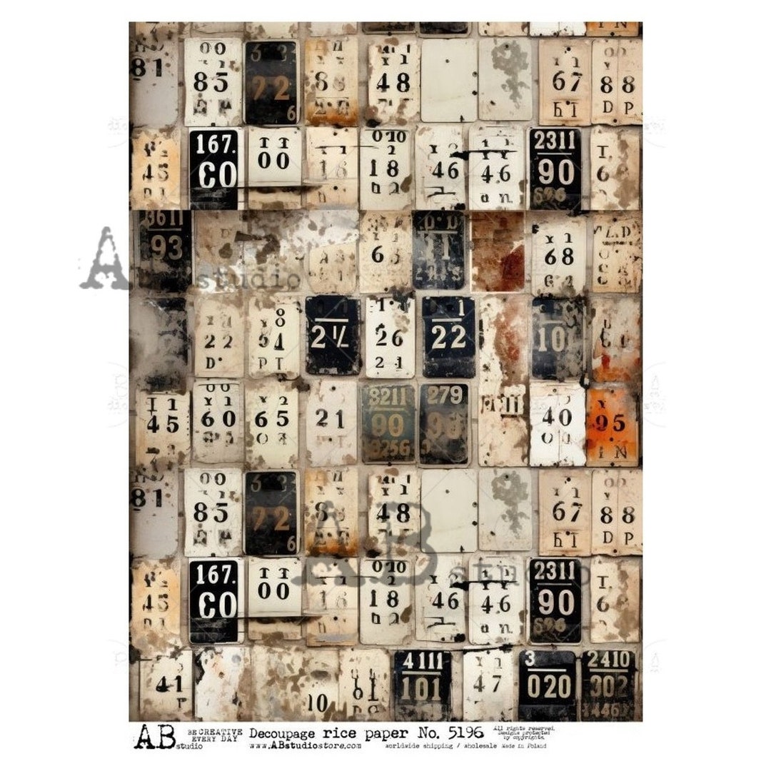 Grungy Rusty Number Tags |AB Studios #5196 - A4 Decoupage Paper ...