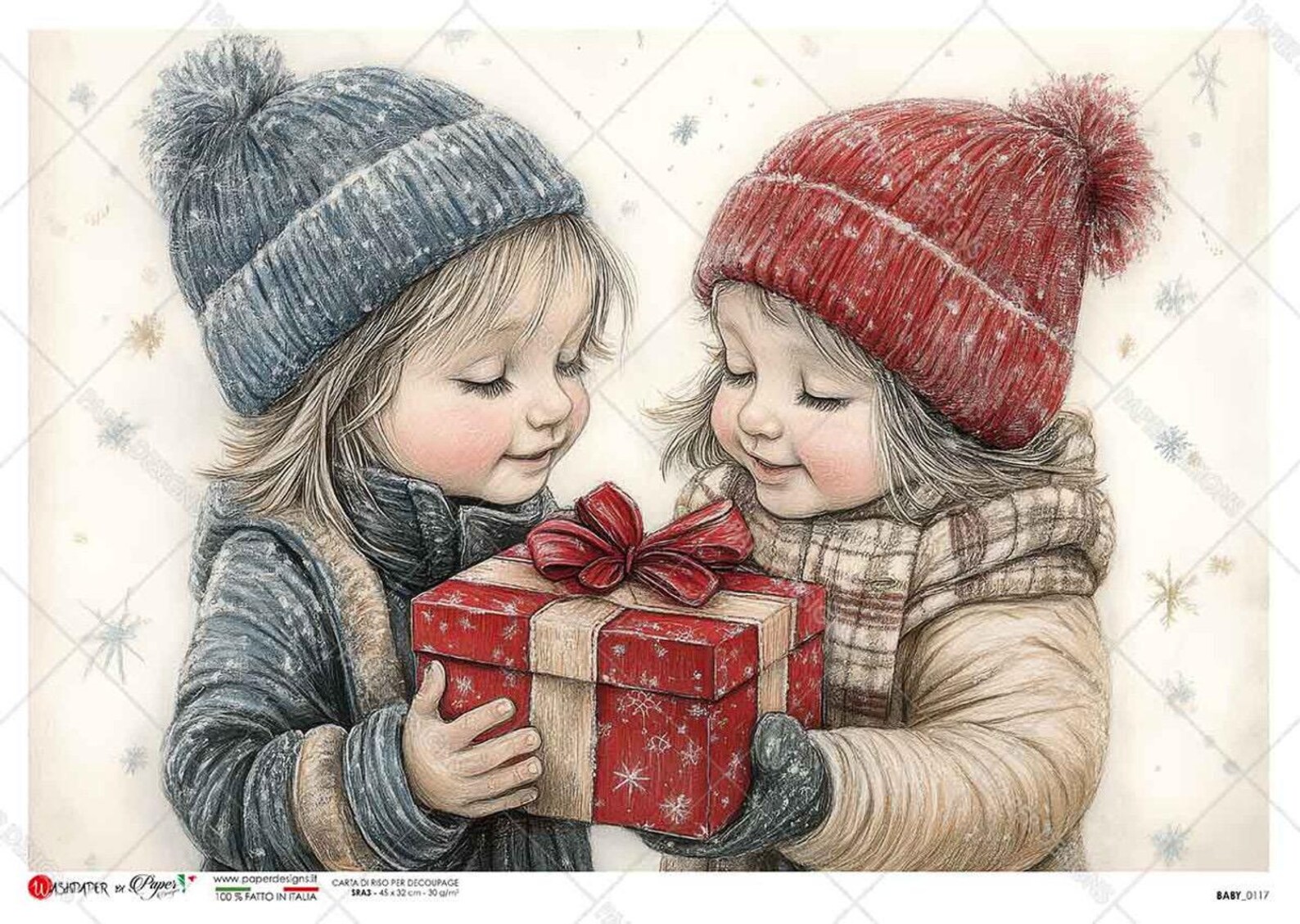 Two Girls Sharing a Gift| Paper Designs #117|A4 Paper - Decoupage Paper ...