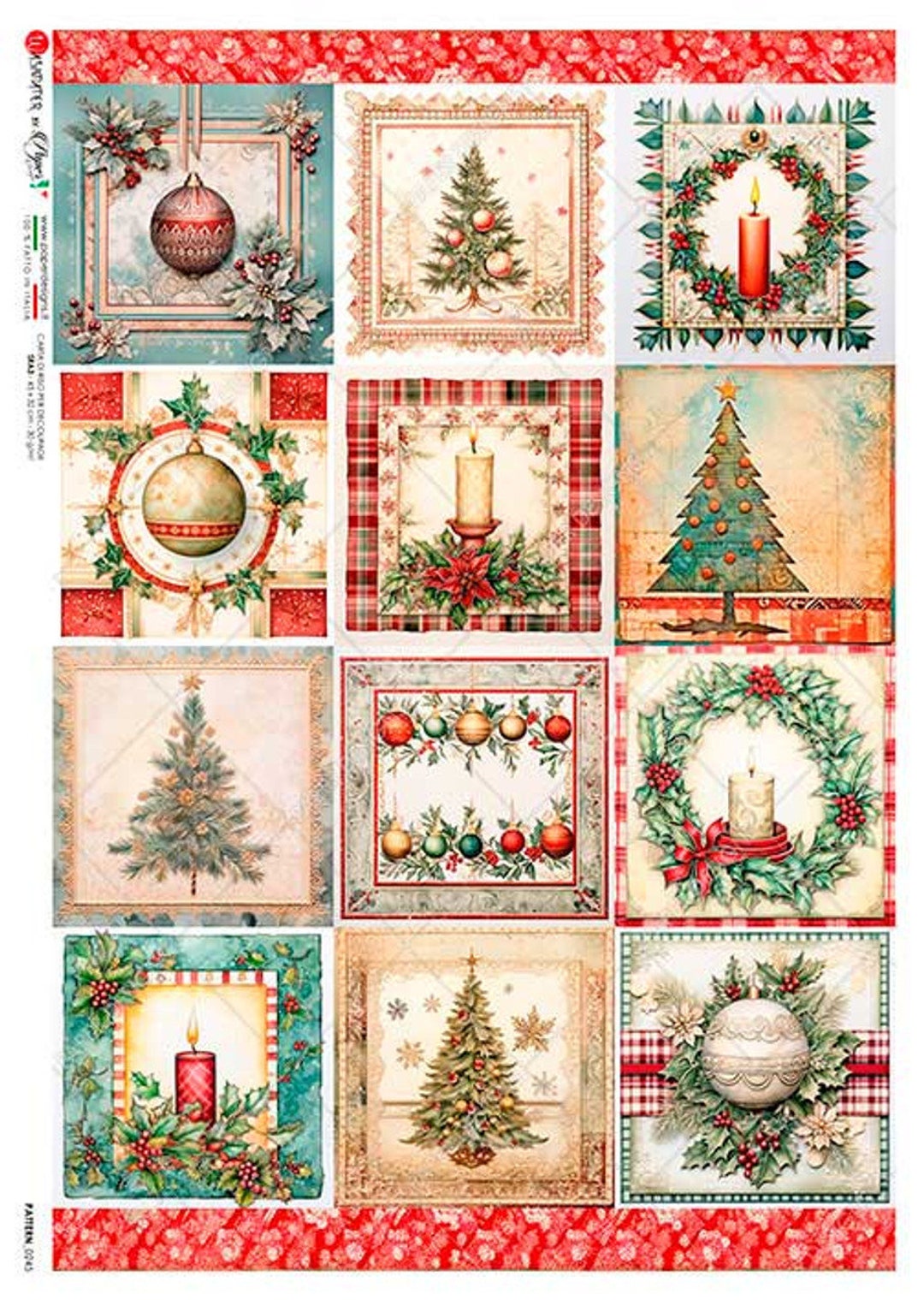 Holiday Festive Squares| Paper Design|a4 Paper - Decoupage Paper for ...