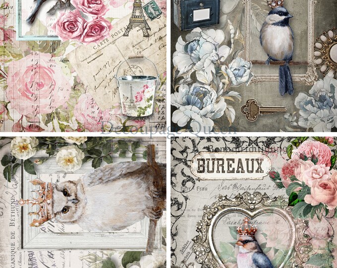 Crowned Birds Four Pack|decoupage Queen Paper|a4|decoupage Paper for ...
