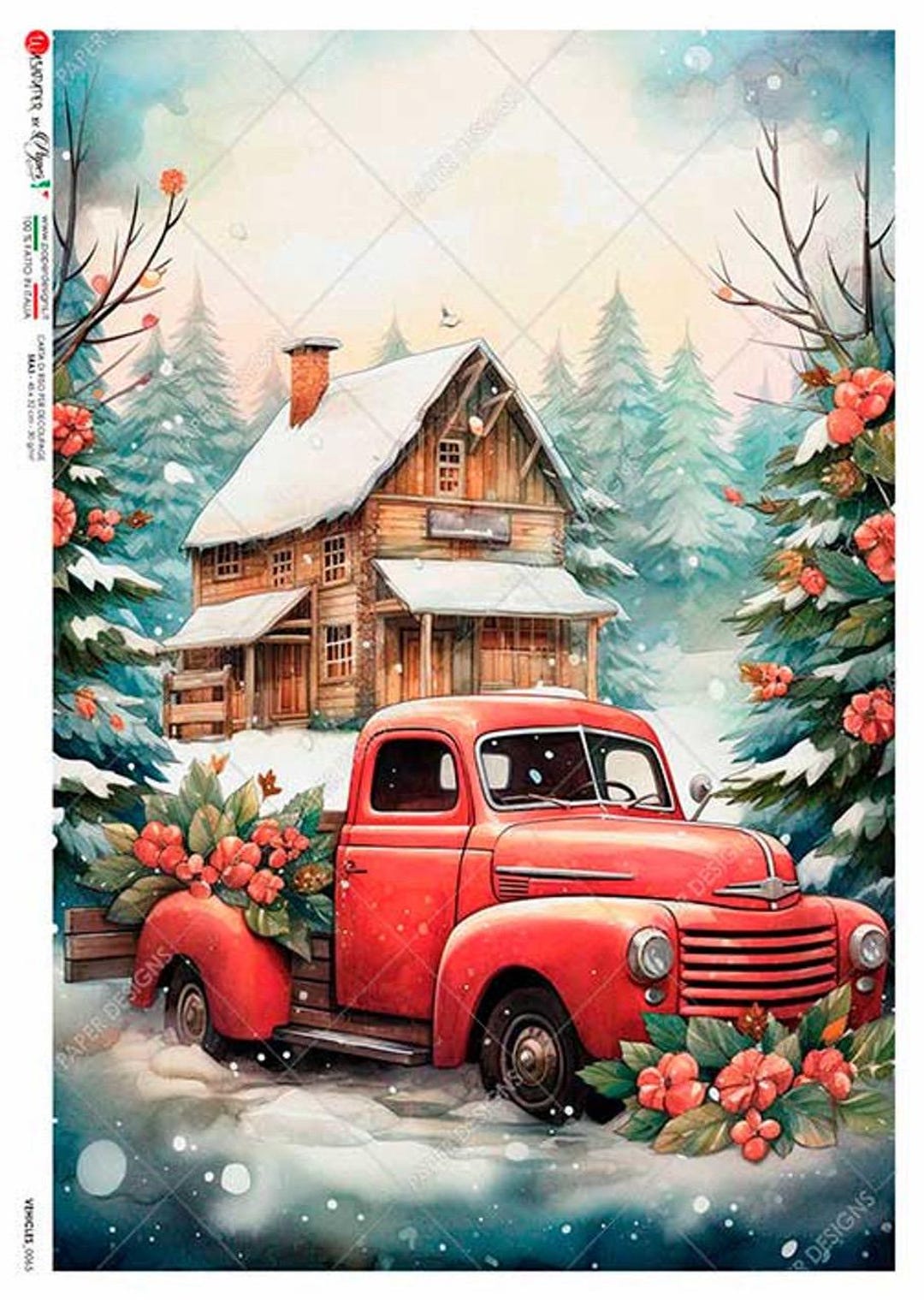 Red Christmas Truck| Paper Design|a4 Paper - Decoupage Paper for DIY ...