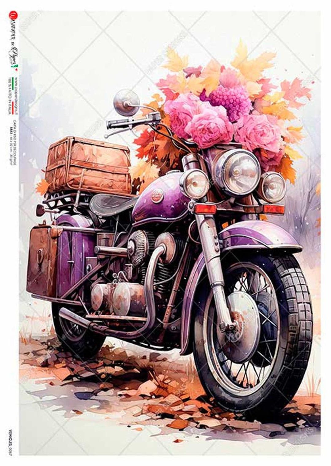 Purple Floral Motorcycle| Paper Designs #0067|A4 Paper - Decoupage ...