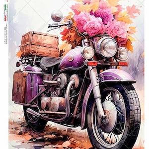 Purple Floral Motorcycle| Paper Design|a4 Paper - Decoupage Paper for ...