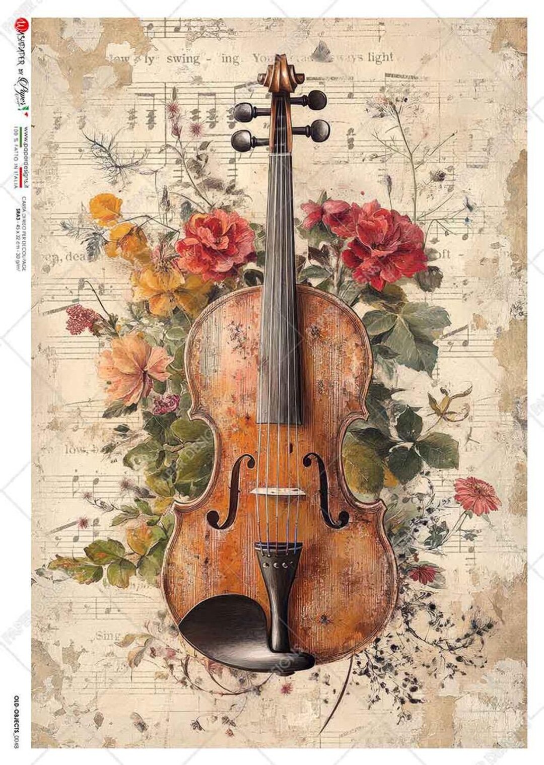Violin and Florals on Antique Sheet Music| Paper Design|a4 Paper ...