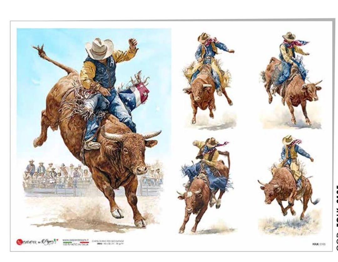 Rodeo Bull Riding Scenes | Paper Design #105 | A4 Paper - Decoupage ...