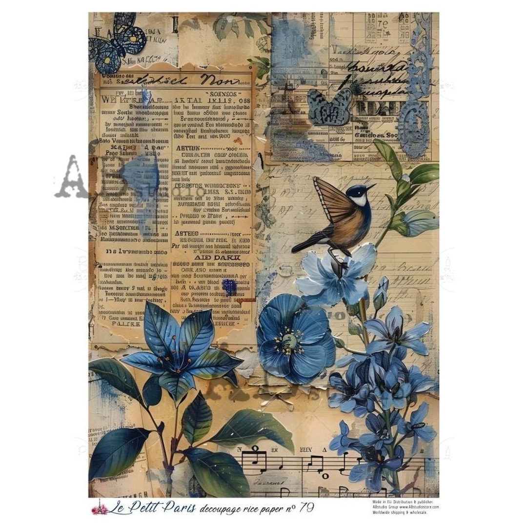 Blue Paper Collage |AB Studios #79 |A4 Decoupage Paper| Decoupage Queen ...