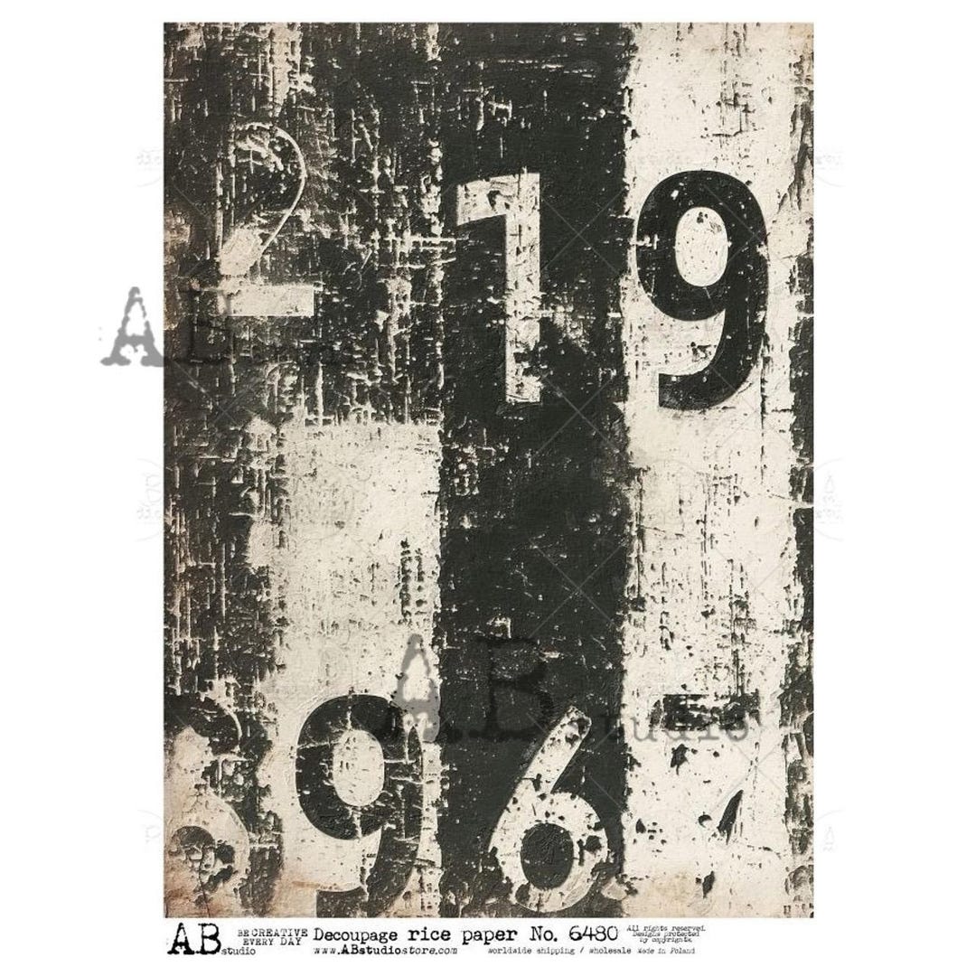 Black and White Grunge Numbers |AB Studios #6480 |A4 Decoupage Paper ...