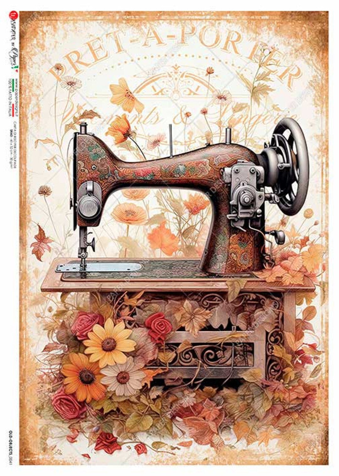 Old School Floral Sewing Machine NEW Paper Designsa4 Paper Decoupage ...