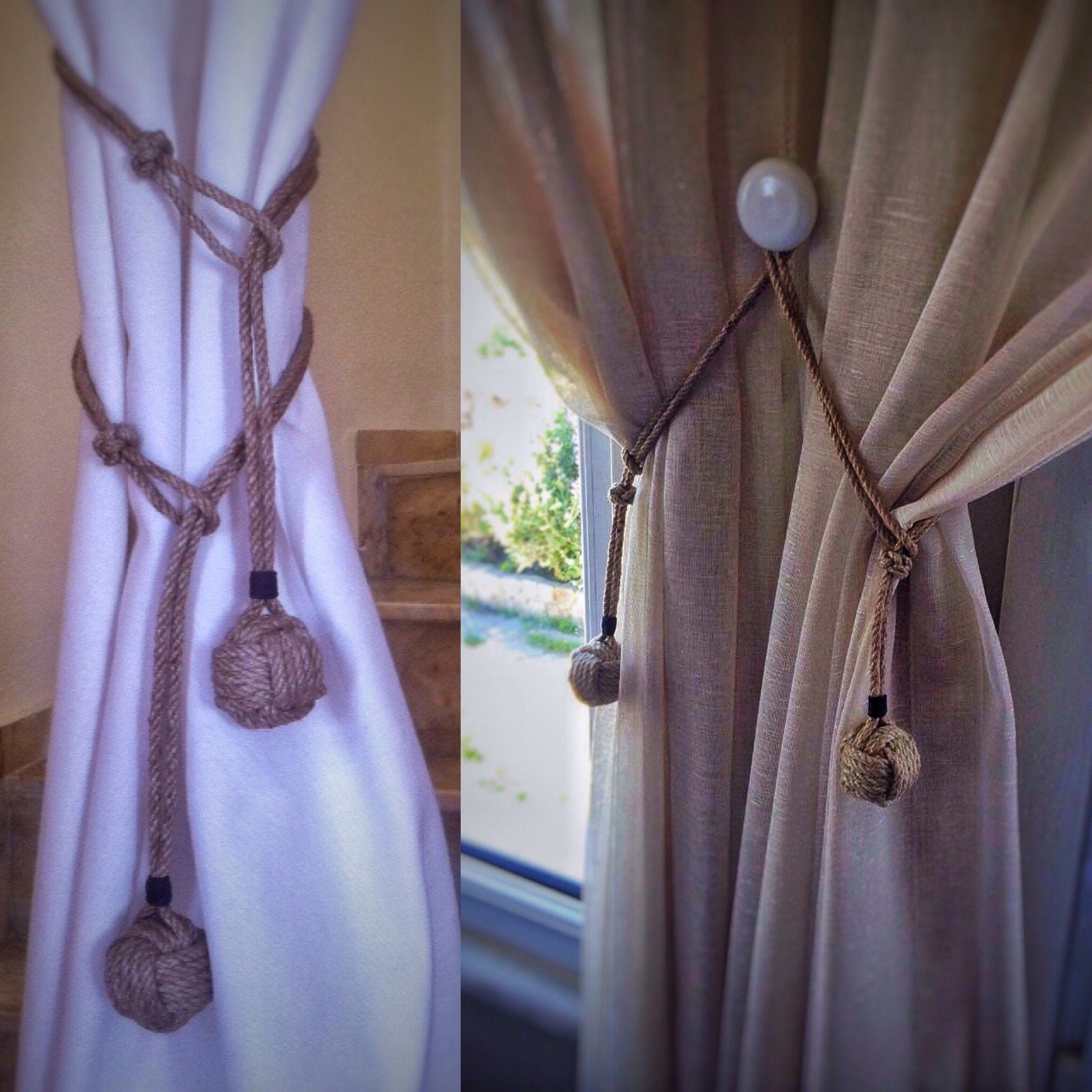 Set of 2 / Maritime Curtain Holder / Curtains / Jute / Monkey - Etsy