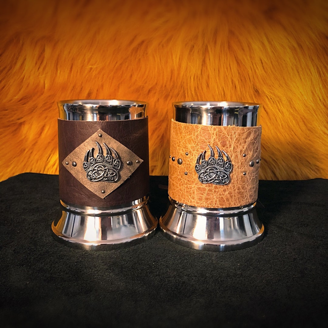 Brown Leather, Celtic Bear Claw, Medieval Tankard, Insulated Stainless ...