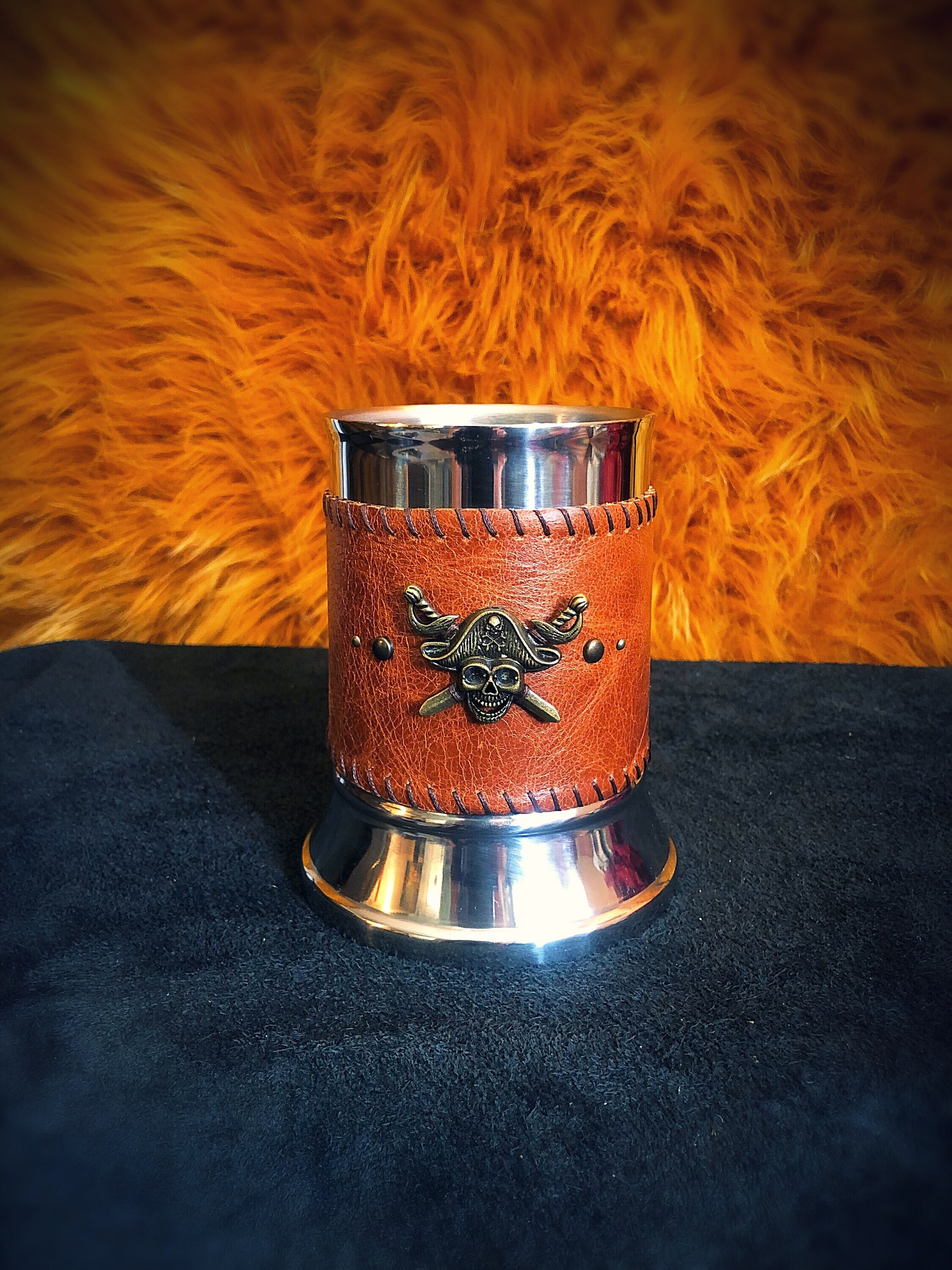 Warm Brown Leather Bronze Pirate Skull Medieval Tankard - Etsy