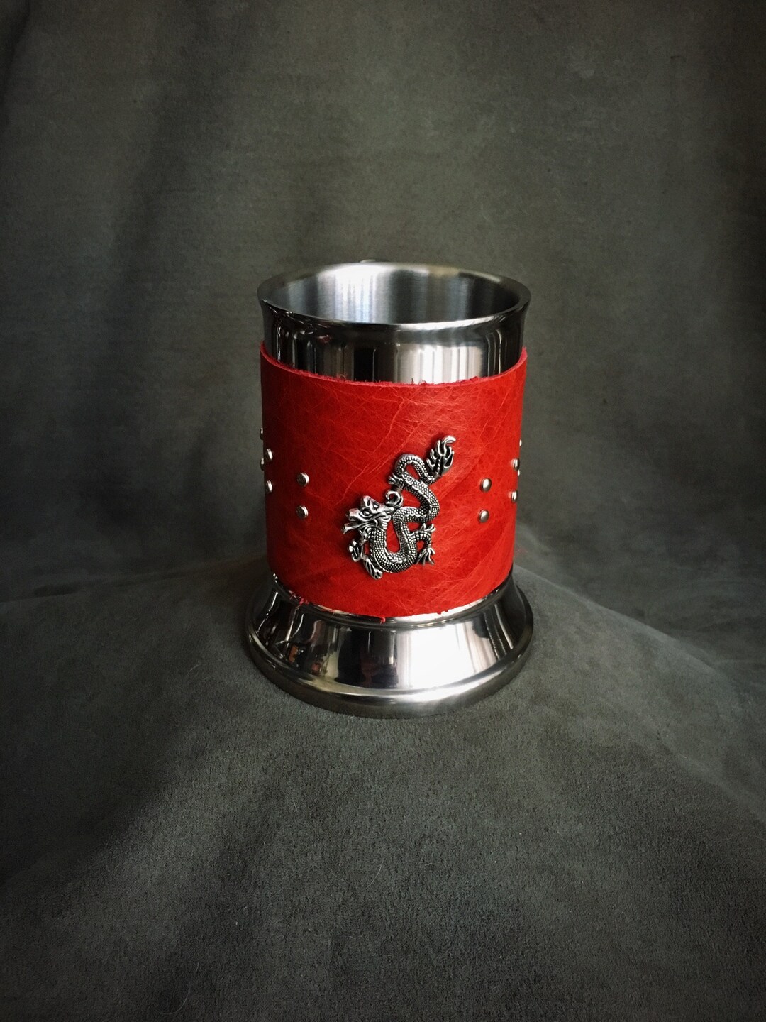 Red Leather, Chinese Dragon, Medieval Tankard, Insulated Stainless ...