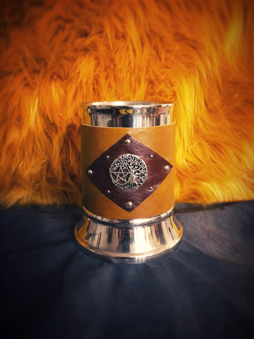 Tree of Life, Brown Leather, Medieval Tankard, Insulated Stainless ...