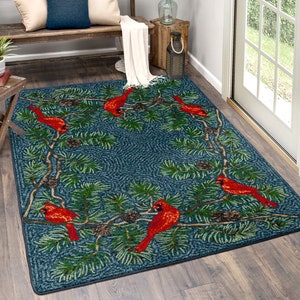 Red Cardinal Bird Rug, Cardinal Bird Rug, Red Cardinal Area Rug, Bird ...