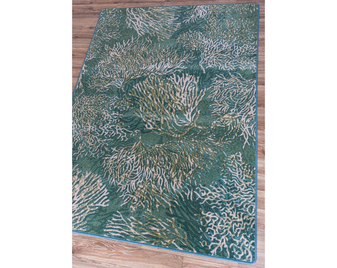 Coral Rug, Green Coral Rug, Teal Coral Rug, Coastal Rug, Beach Rug ...