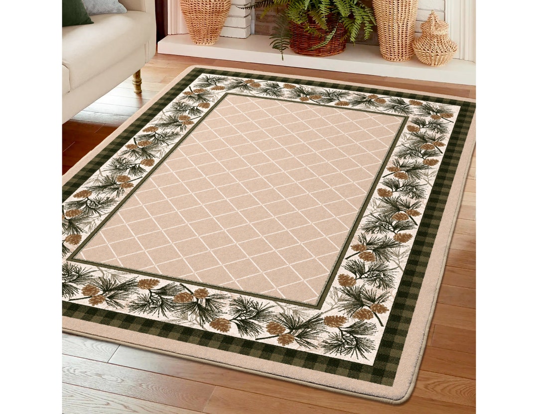 Tan Cabin Rug, Beige Cabin Rug, Tan Lodge Rug, Pinecone Rug, Lodge Rug ...