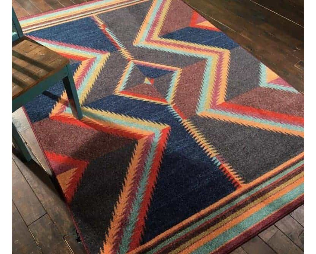 Bright Area Rug, Colorful Area Rug, Bright Striped Area Rug, Navy Blue ...