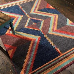 Bright Area Rug, Colorful Area Rug, Bright Striped Area Rug, Navy Blue ...