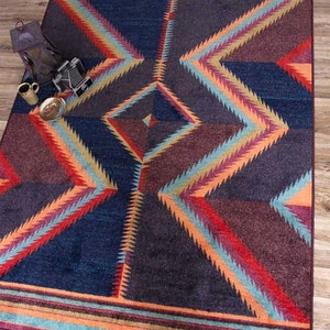 Bright Area Rug, Colorful Area Rug, Bright Striped Area Rug, Navy Blue ...