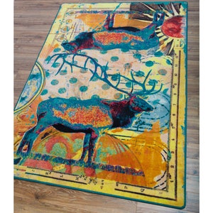 Elk Rug Elks Rug Elk Rugs Elk Area Rug Elk Decor Western - Etsy
