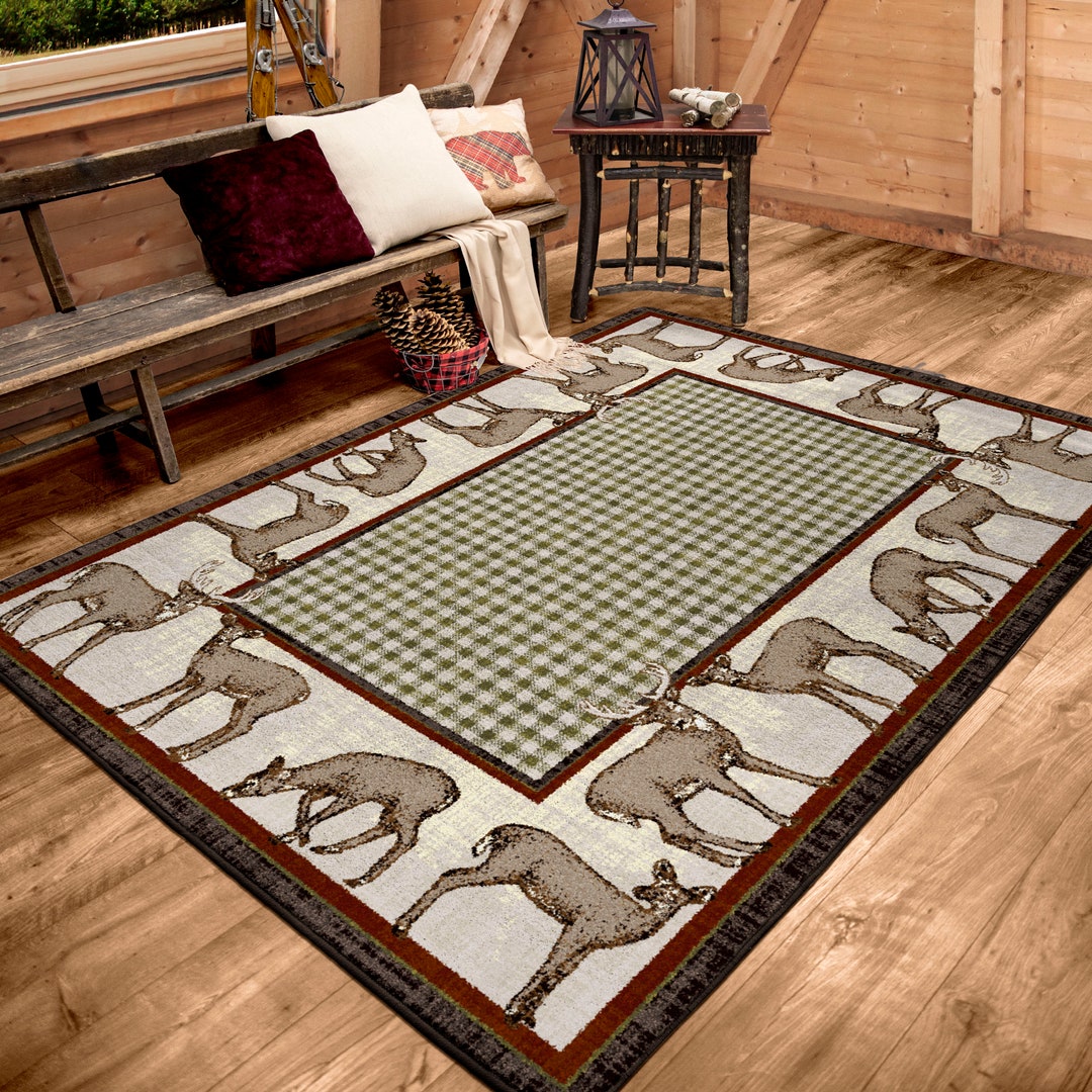 Green Whitetail Deer Rug, Green Deer Rug, Deer Area Rug, Whitetail Rug ...