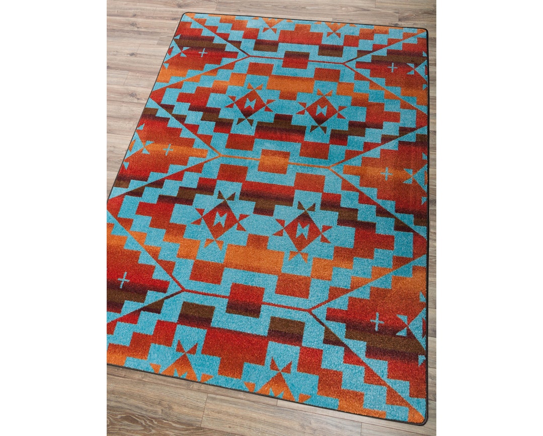 Bright Native American Style Rug, Red Native American Style Rug, Bright ...