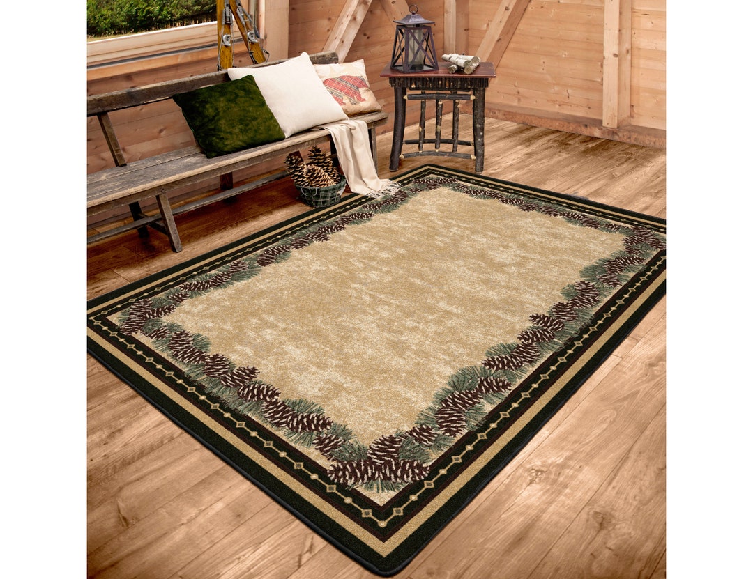 Tan Cabin Rug, Tan Lodge Rug, Tan Pinecone Rug, Pinecone Rug, Lodge Rug ...