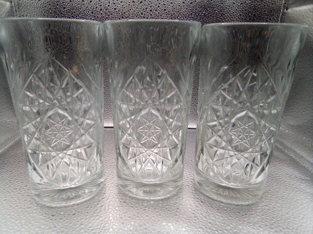 Vintage Set of 3 Libbey Hobstar Clear Tumblers, Highball Glasses 16oz ...