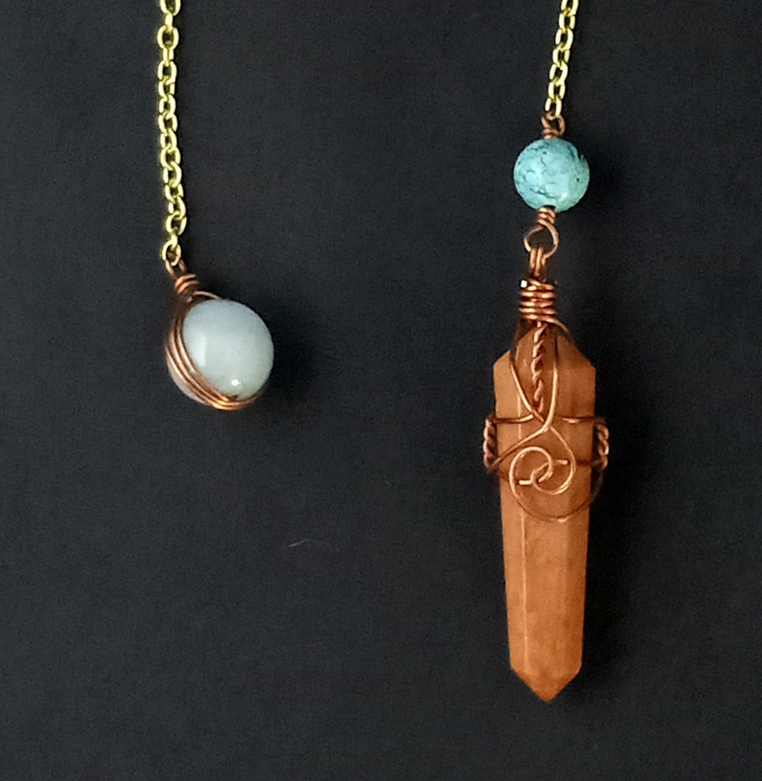 Pendulum, Handmade, Wire Wrapped Made With Orange Aventurine, Turquoise ...