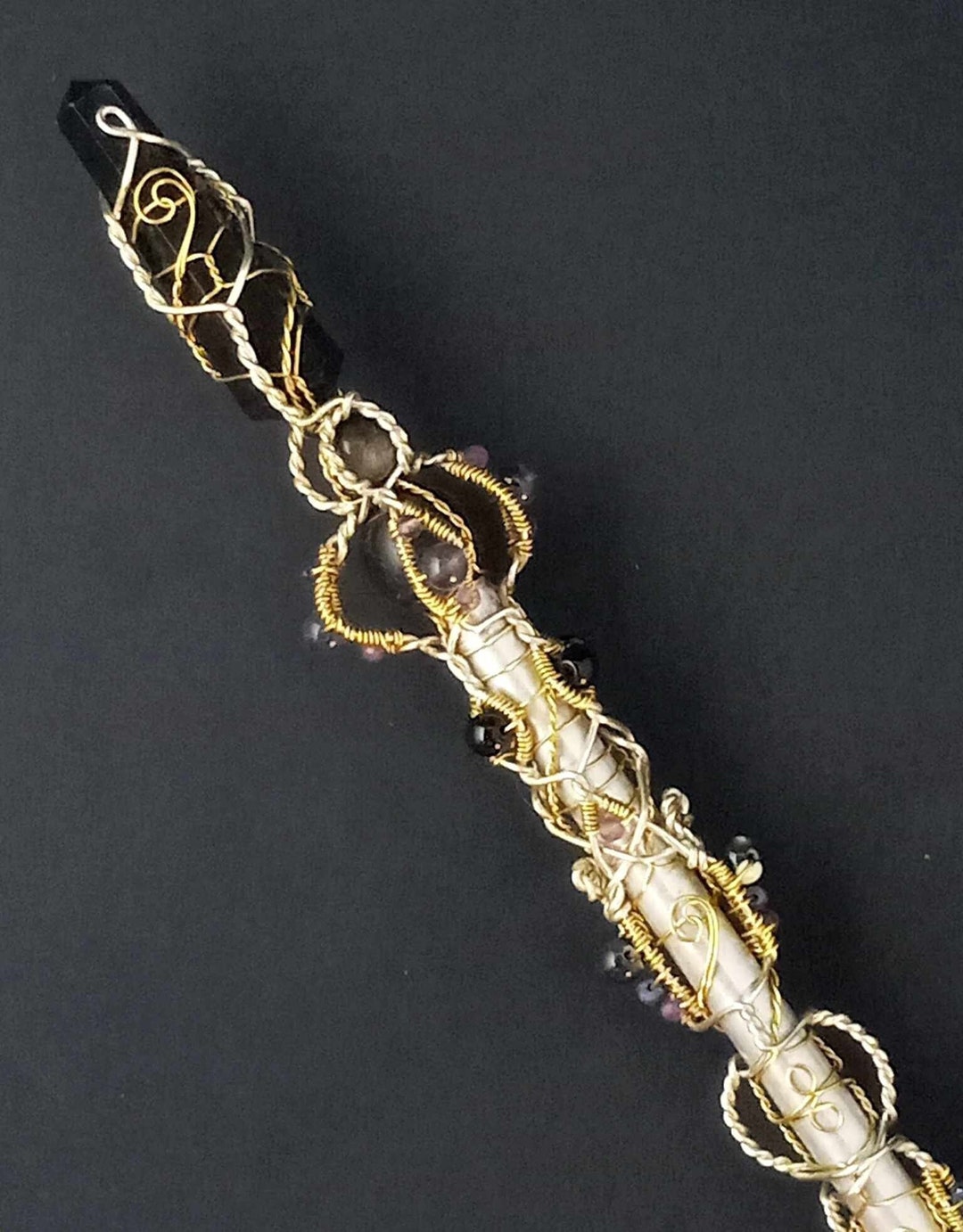 Large Fairy Wand, Handmade, Obsidian, Goldsheen Obsidian, Blue Tiger's ...